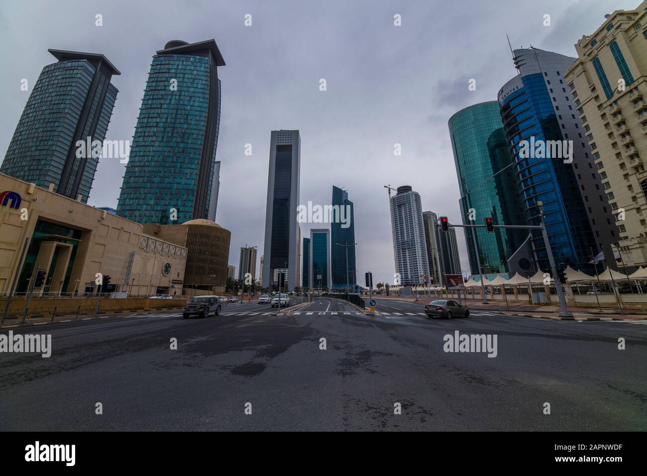 Doha, Qatar - july 10, 2020 : Street view of modern skyscrapers at ...