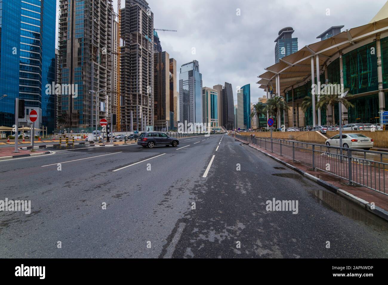 Doha, Qatar - july 10, 2020 : Street view of modern skyscrapers at ...