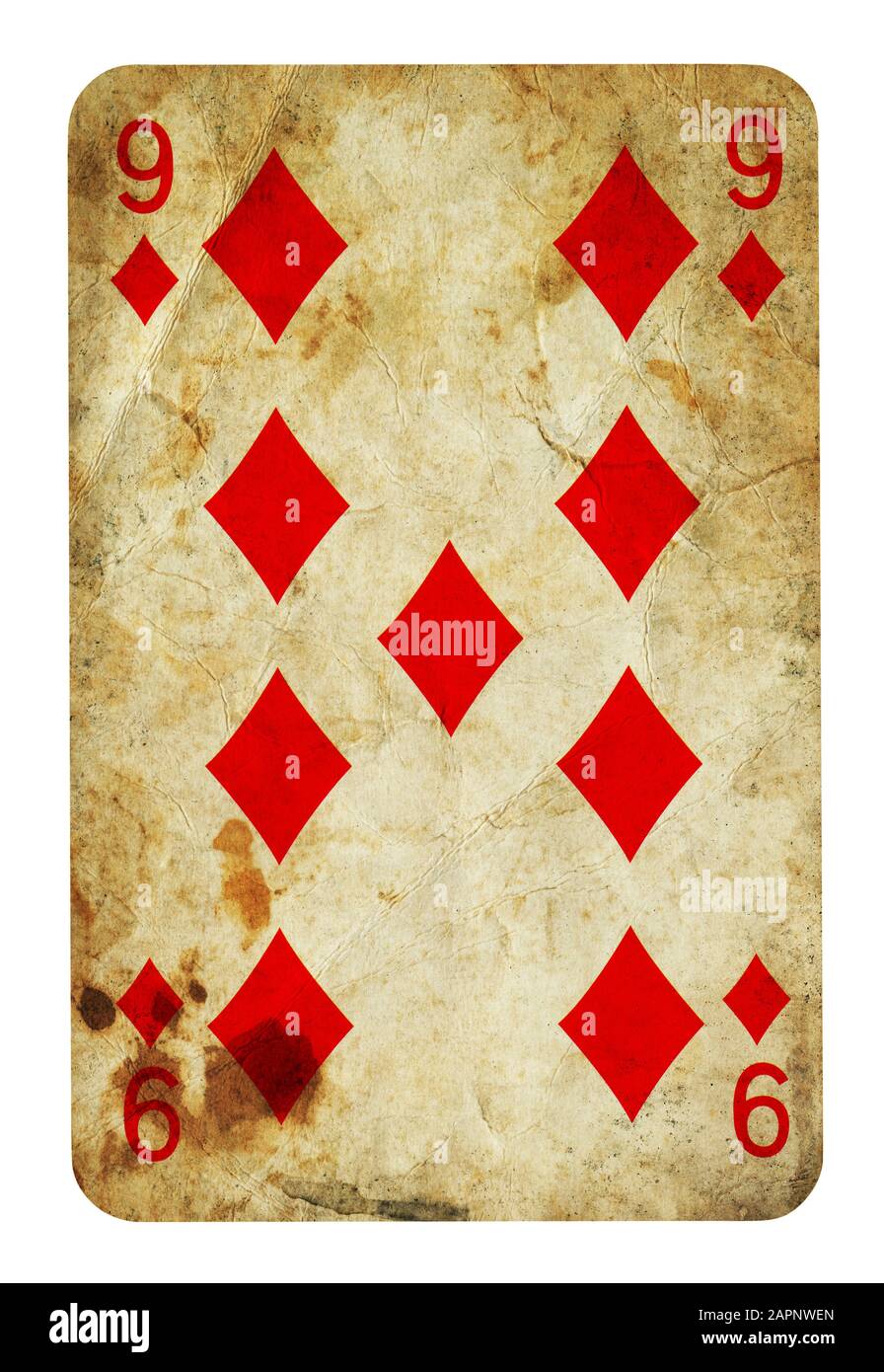 Nine of Diamonds Vintage playing card - isolated on white (clipping ...
