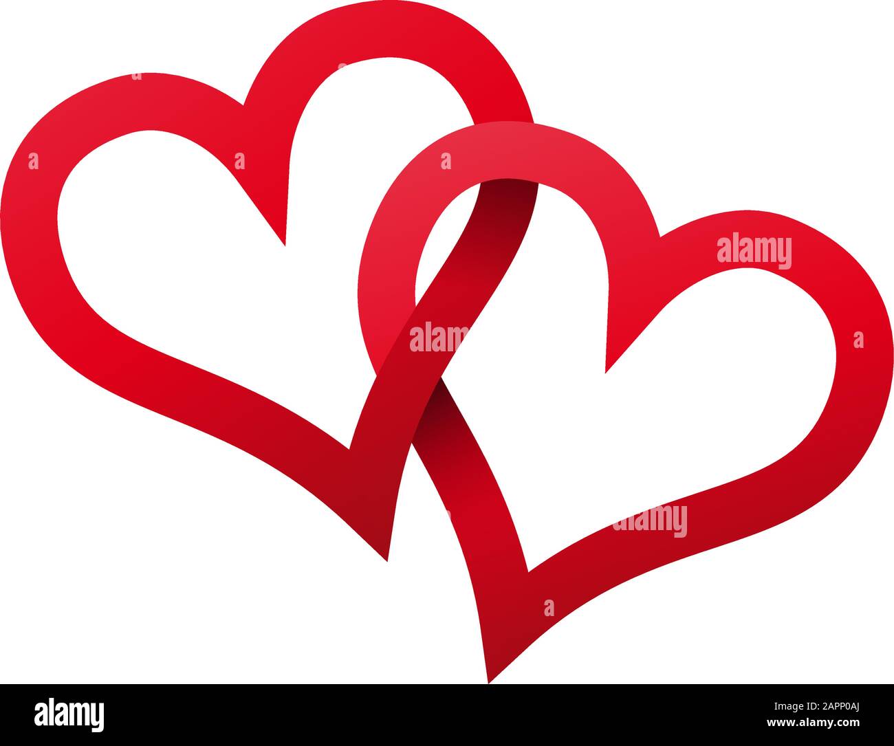 Vector two twisted red hearts, tied together. Concept of eternal love ...
