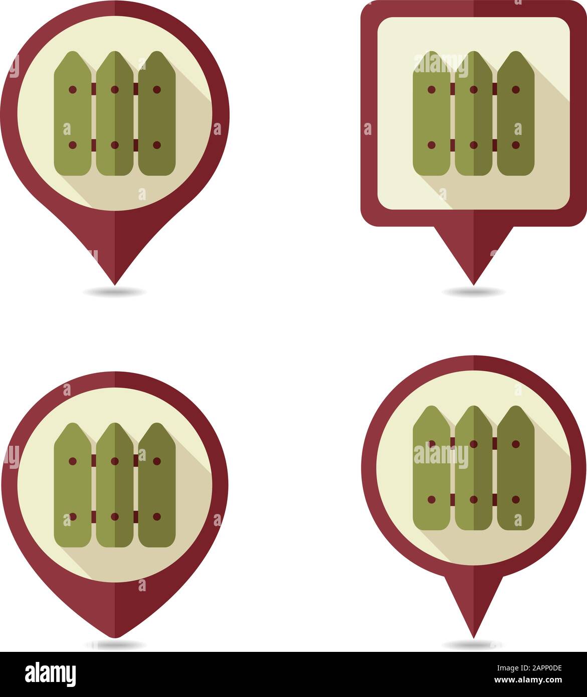 Fence flat pin map icon. Map pointer. Map markers. Farm. Garden. Vector ...