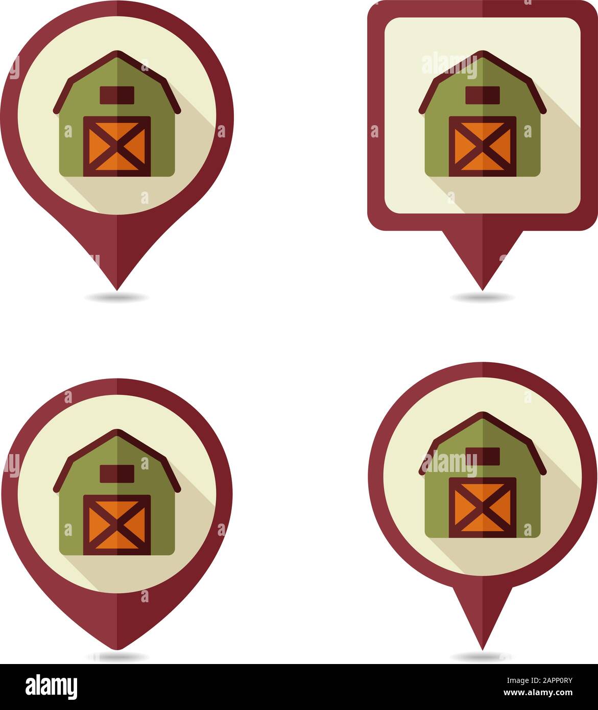 Barn house flat pin map icon. Map pointer. Map markers. Farm. Garden ...