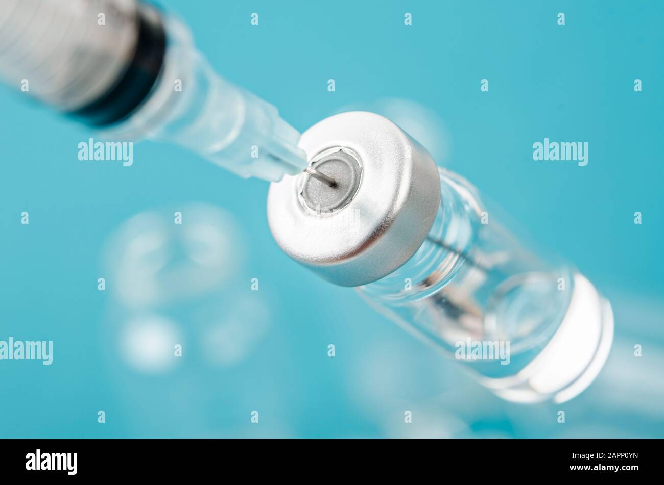 Vaccine vial dose with needle syringe, medical concept vaccination in ...