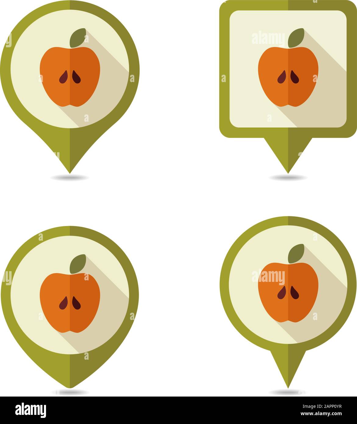 Apple flat pin map icon. Map pointer. Map markers. Farm. Field. Harvest ...