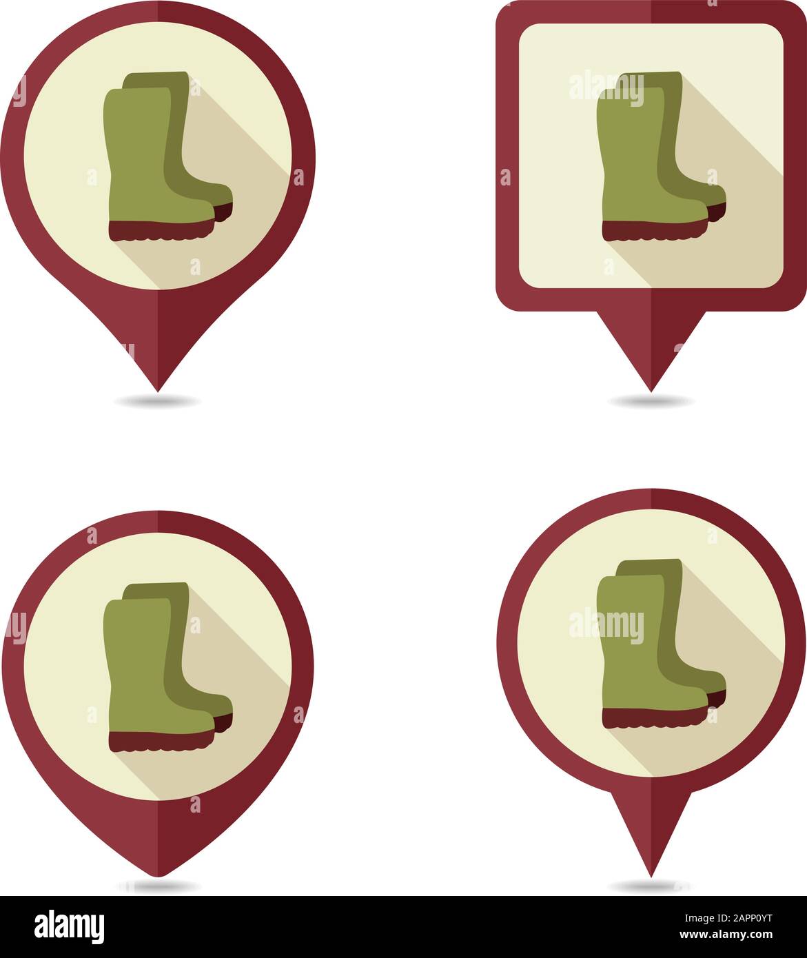 Rubber boots, gumboots, wellies flat vector pin map icon. Map pointer ...