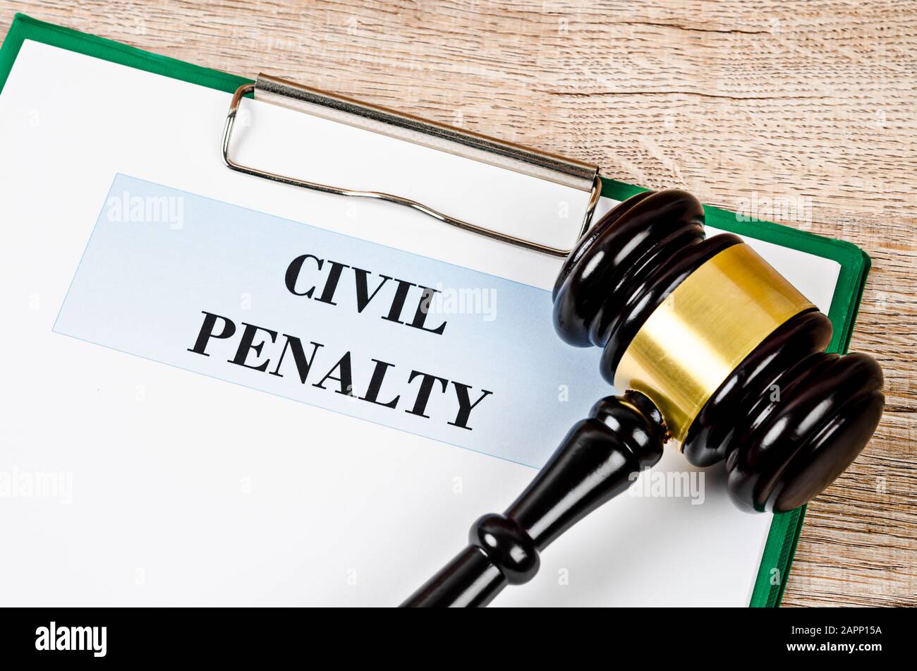 Civil penalty and gavel with document. Law concept Stock Photo - Alamy