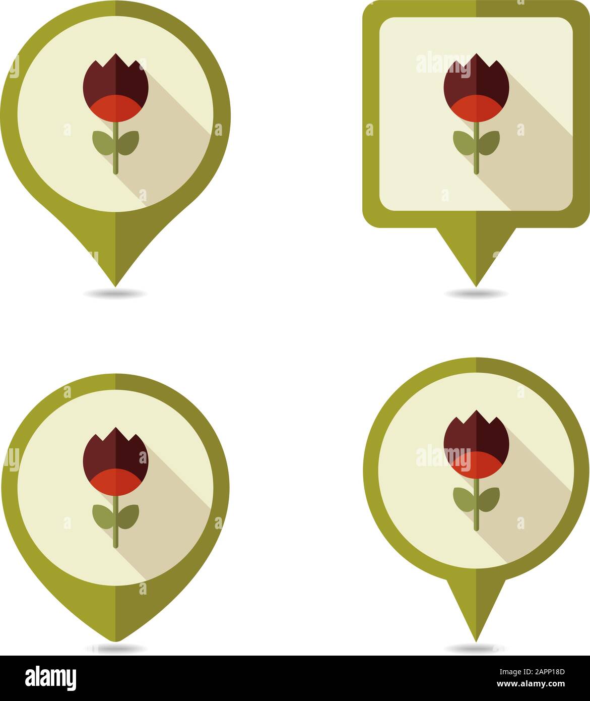 Flower flat vector pin map icon. Map pointer. Map markers. Garden, eps ...