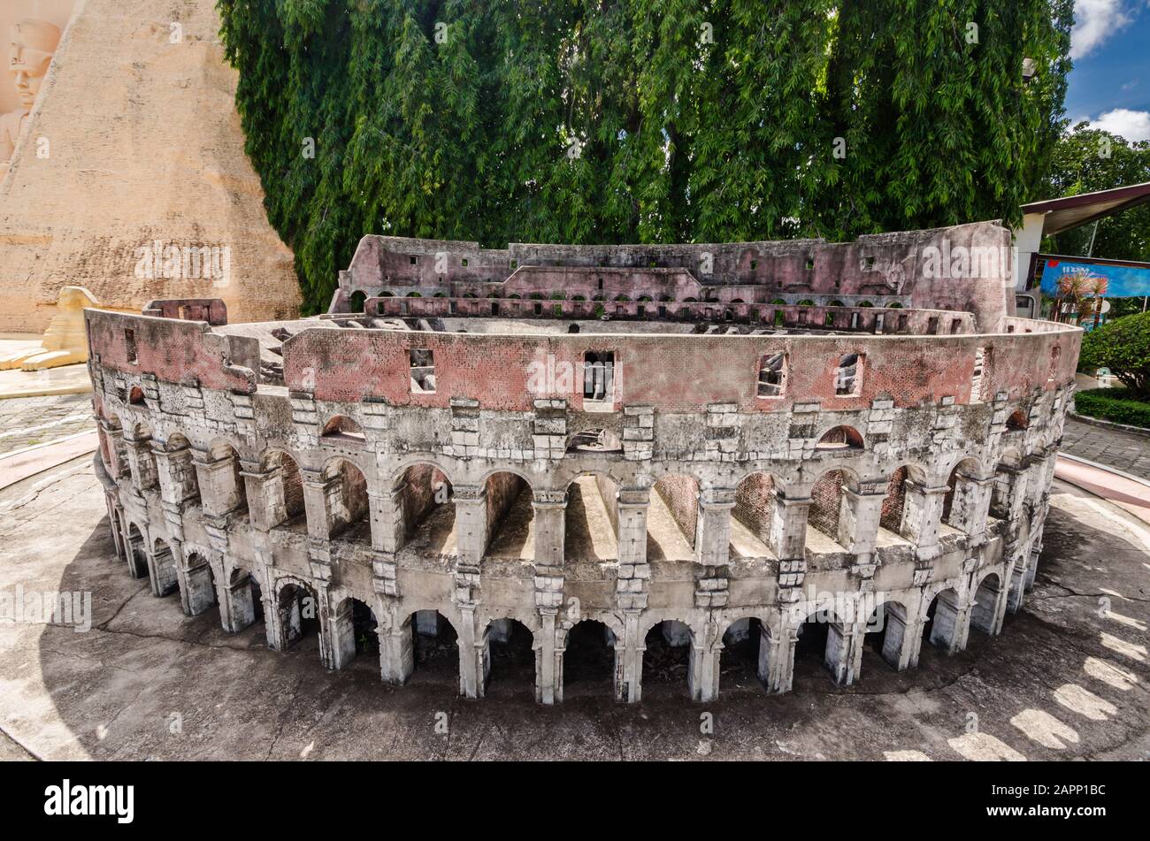 Pattaya, Thailand - 3 June 2017: A view of a model of Colosseum, Rome ...