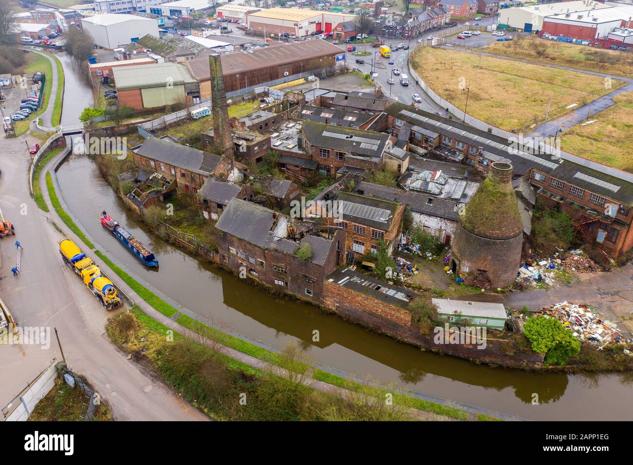 Aerial view of Kensington Pottery Works an old abandoned, derelict ...