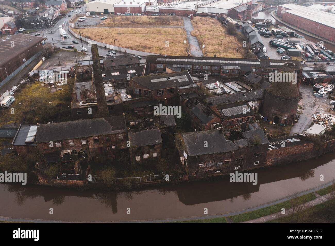 Aerial view of Kensington Pottery Works an old abandoned, derelict ...