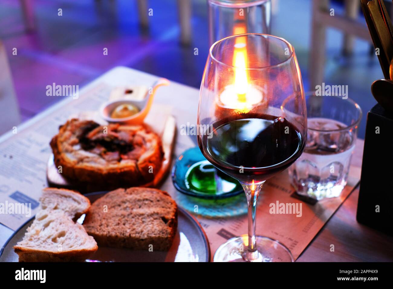 Southern Italian wine with bread and grilled pork Stock Photo - Alamy