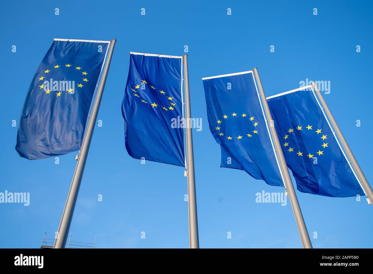 Flags in front of the headquarters of the European Central Bank (ECB ...