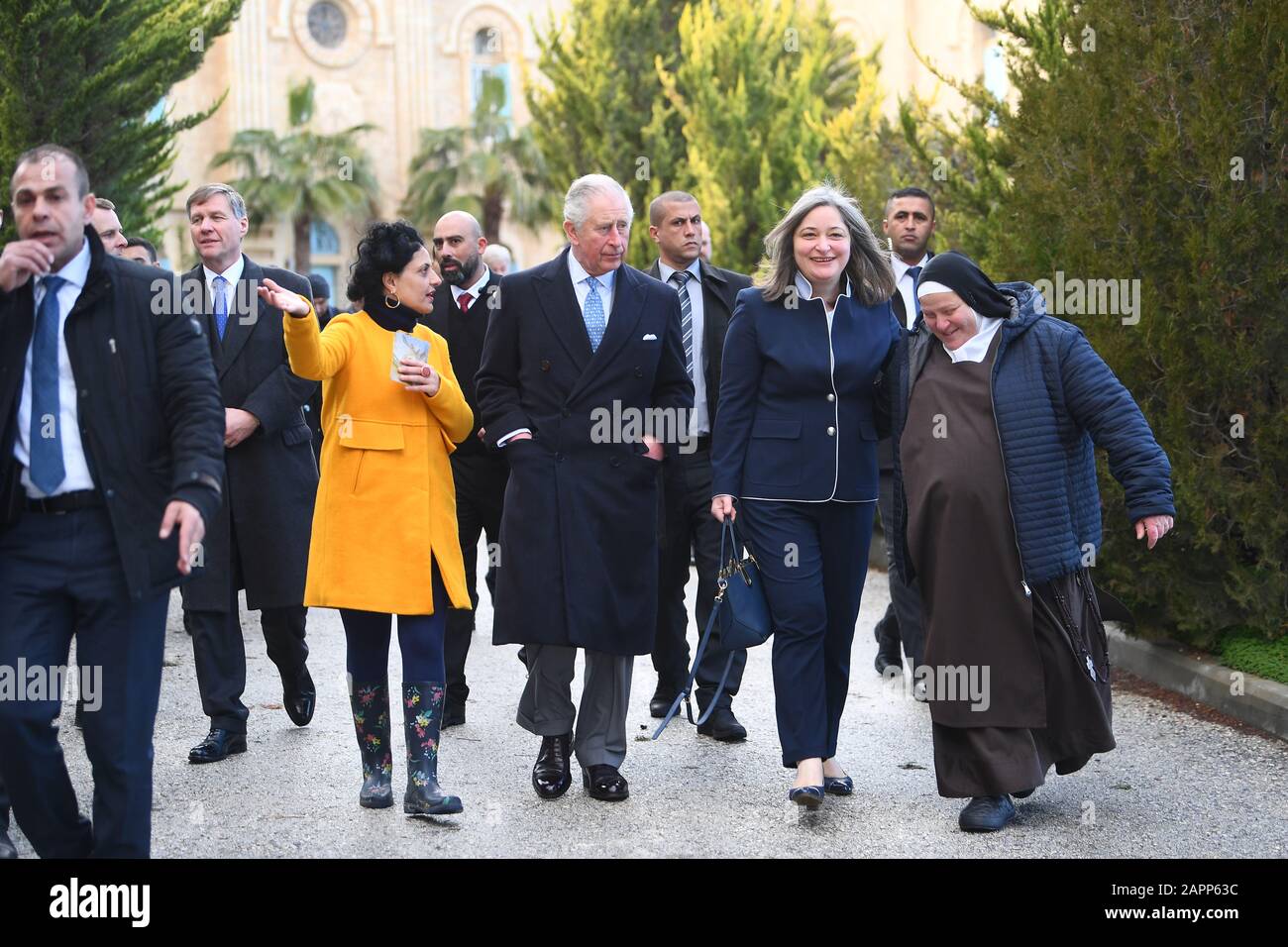The Prince of Wales during a visit to a traditional olive grove and ...