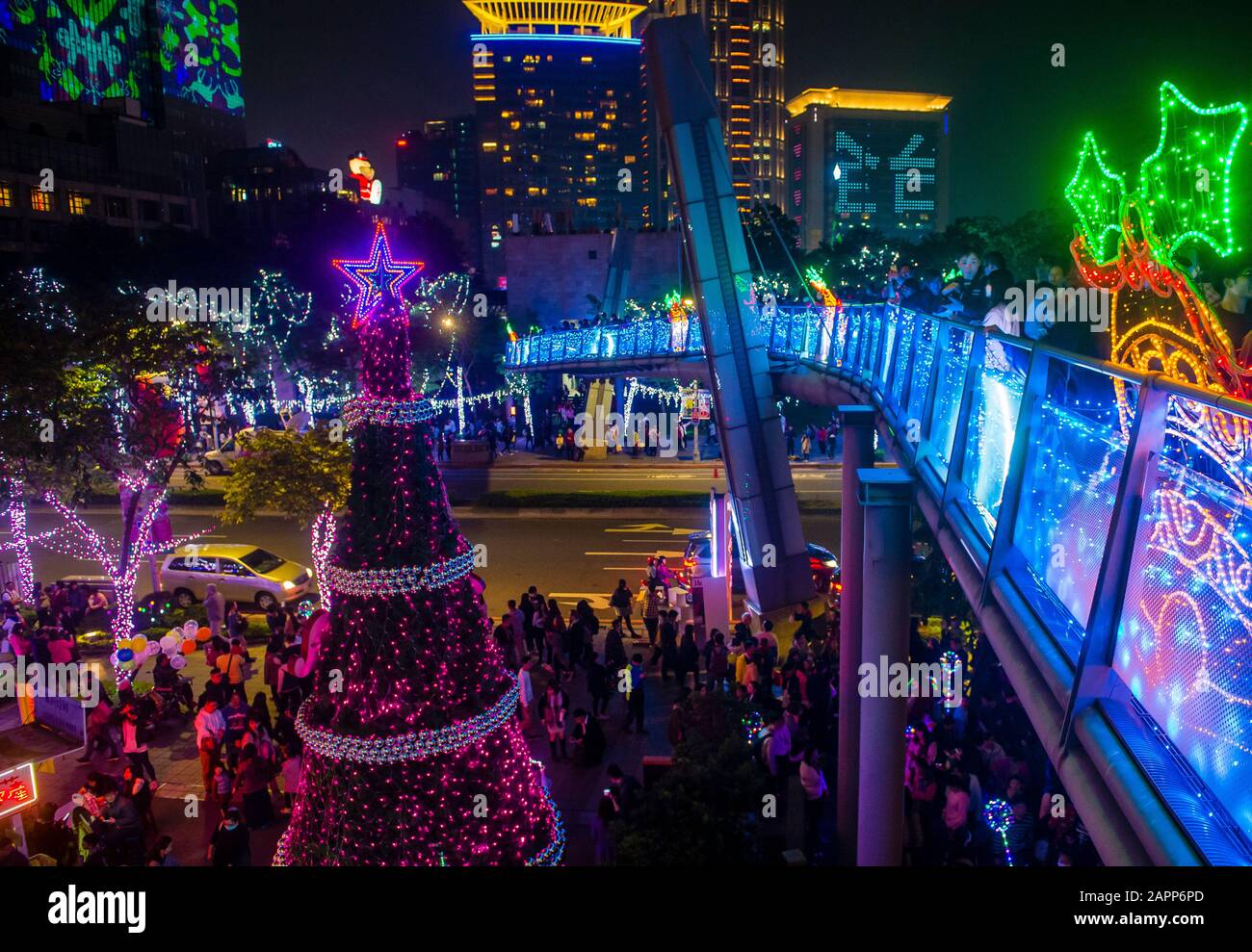Christmas lights and decorations in downtown Taipei Taiwan Stock Photo ...