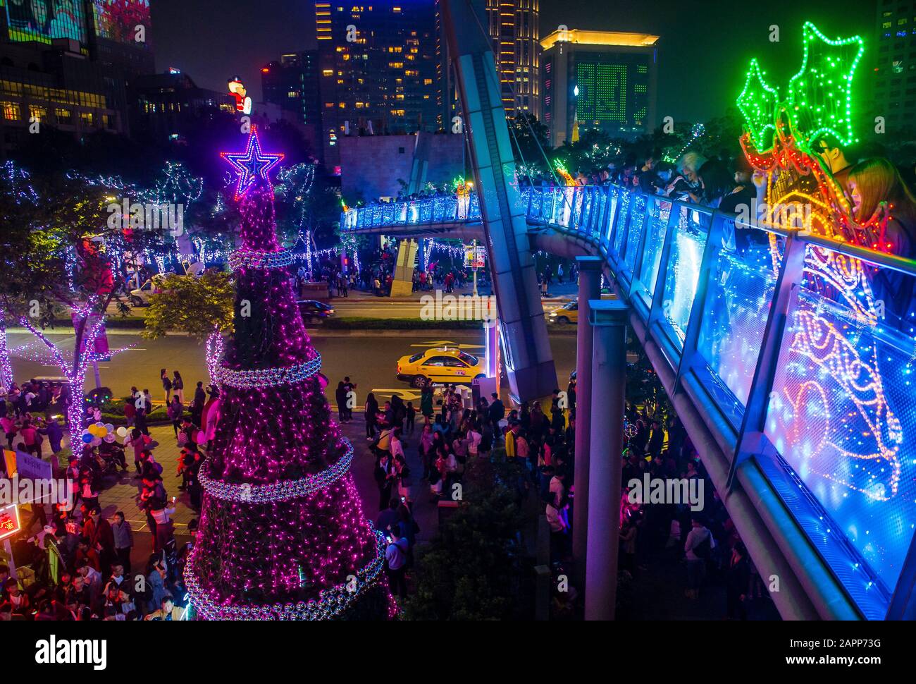 Christmas lights and decorations in downtown Taipei Taiwan Stock Photo ...