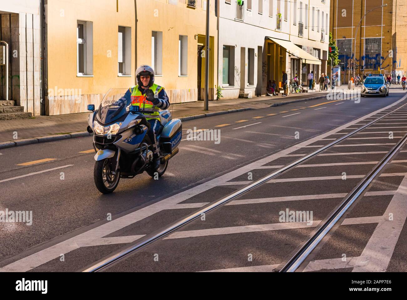 police motorcycle at a demonstration for more safety for cyclists ...