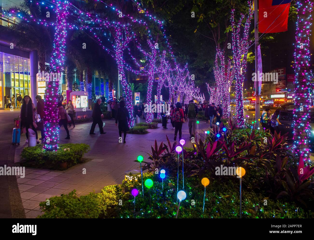Christmas lights and decorations in downtown Taipei Taiwan Stock Photo ...