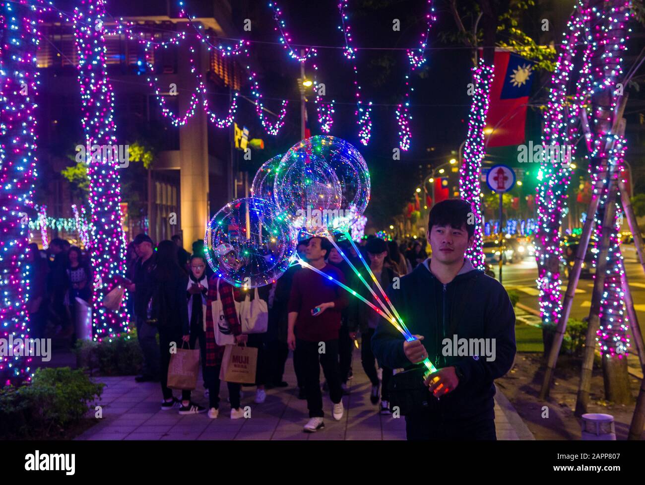 Christmas lights and decorations in downtown Taipei Taiwan Stock Photo ...