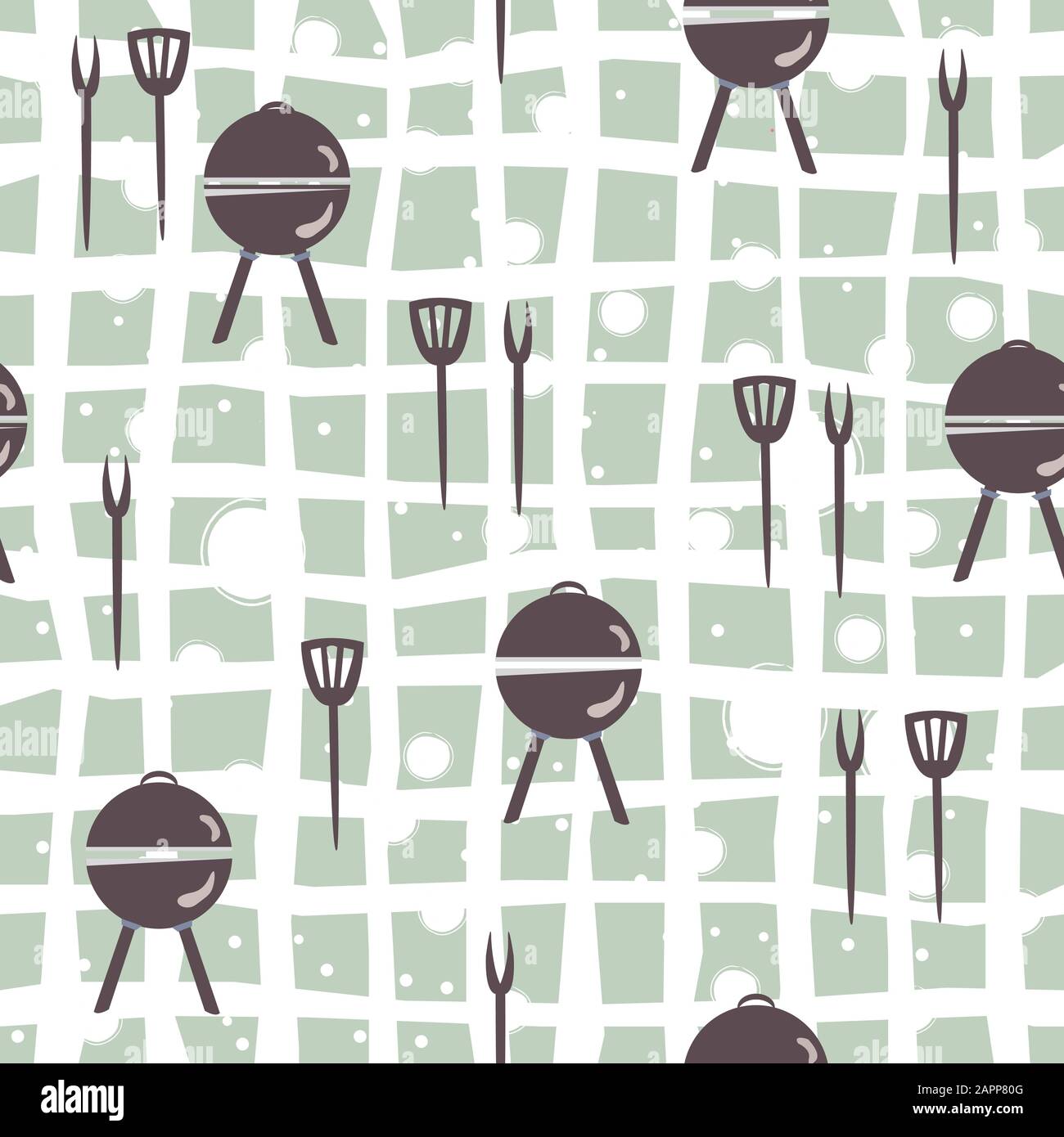 Seamless pattern with grill and kitchen utensils. Vector Illustration ...