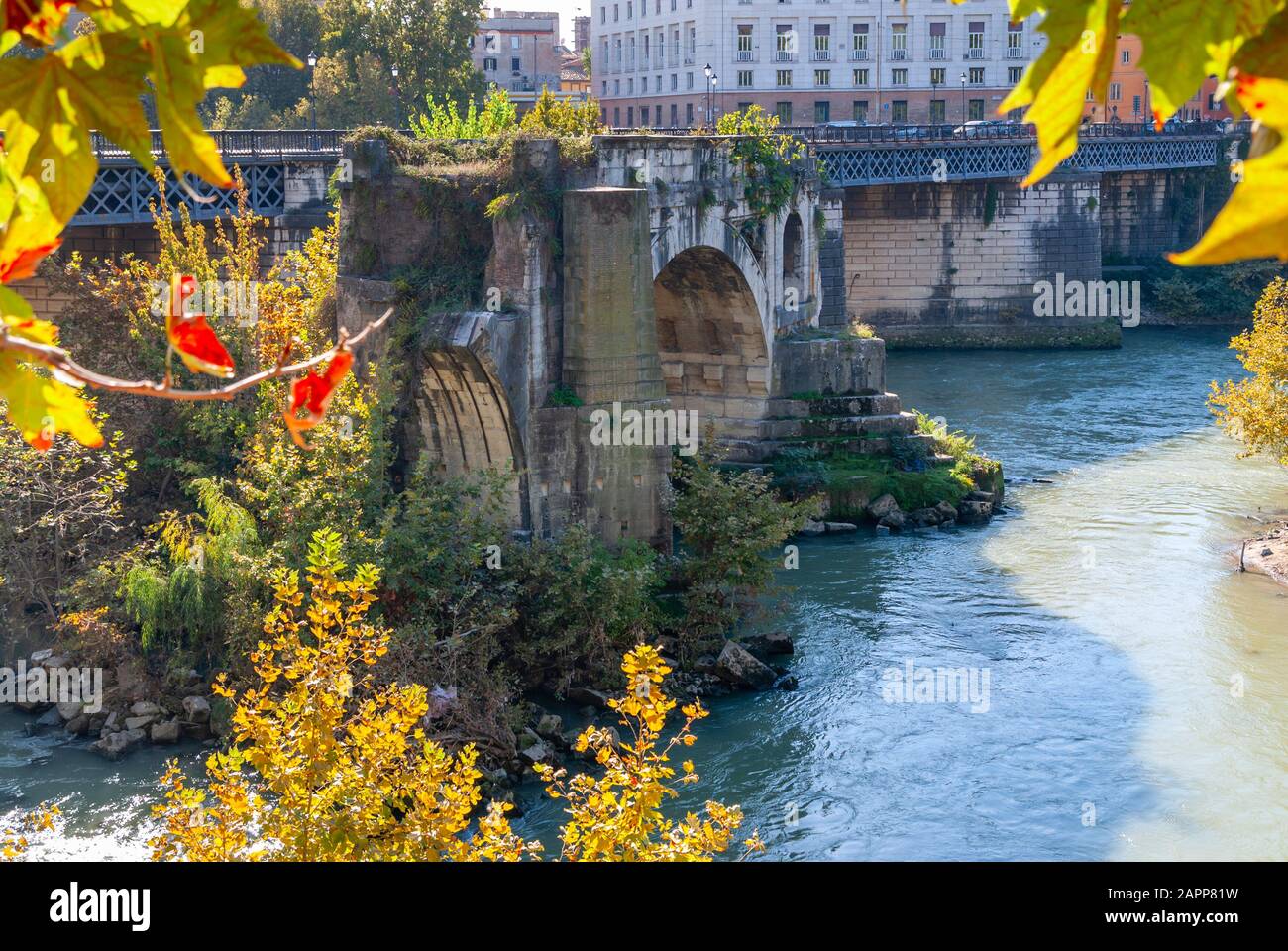The remains of the ancient Ponte Rotto or Pons Aemilius Broken Bridge ...
