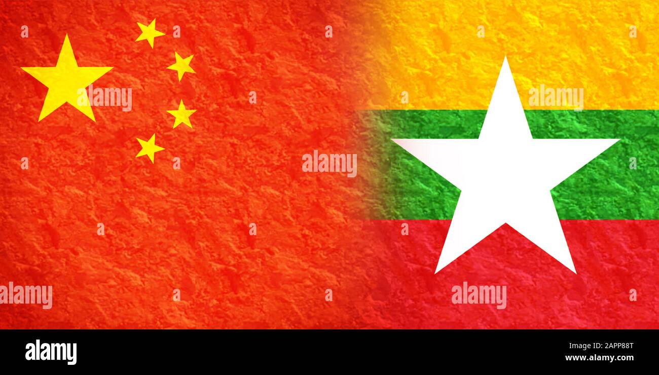 Concept showing of China Myanmar bilateral relations with flags Stock ...