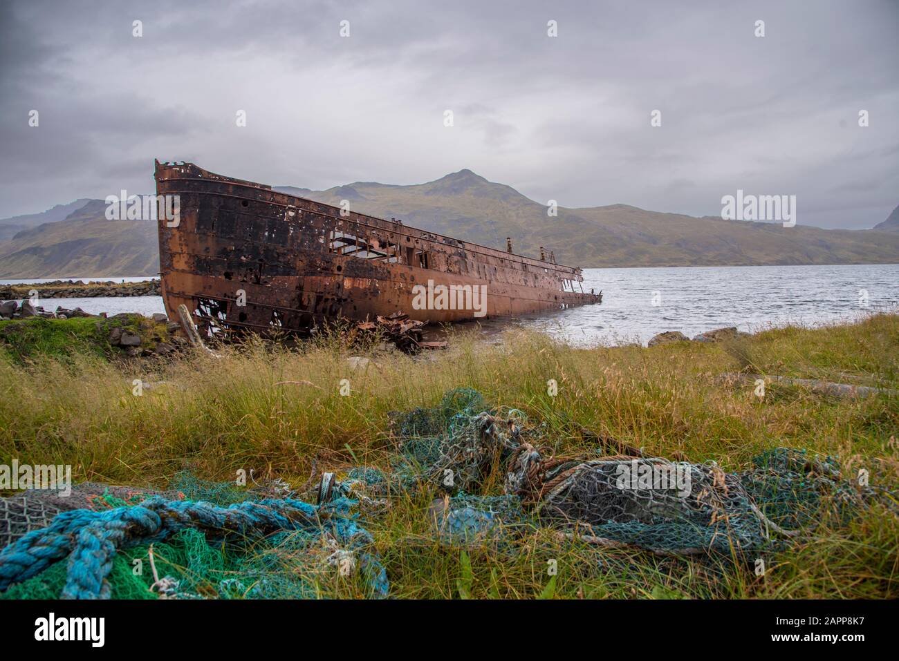 Rusty shipwreck on the coast at Djupavik, Iceland Stock Photo - Alamy