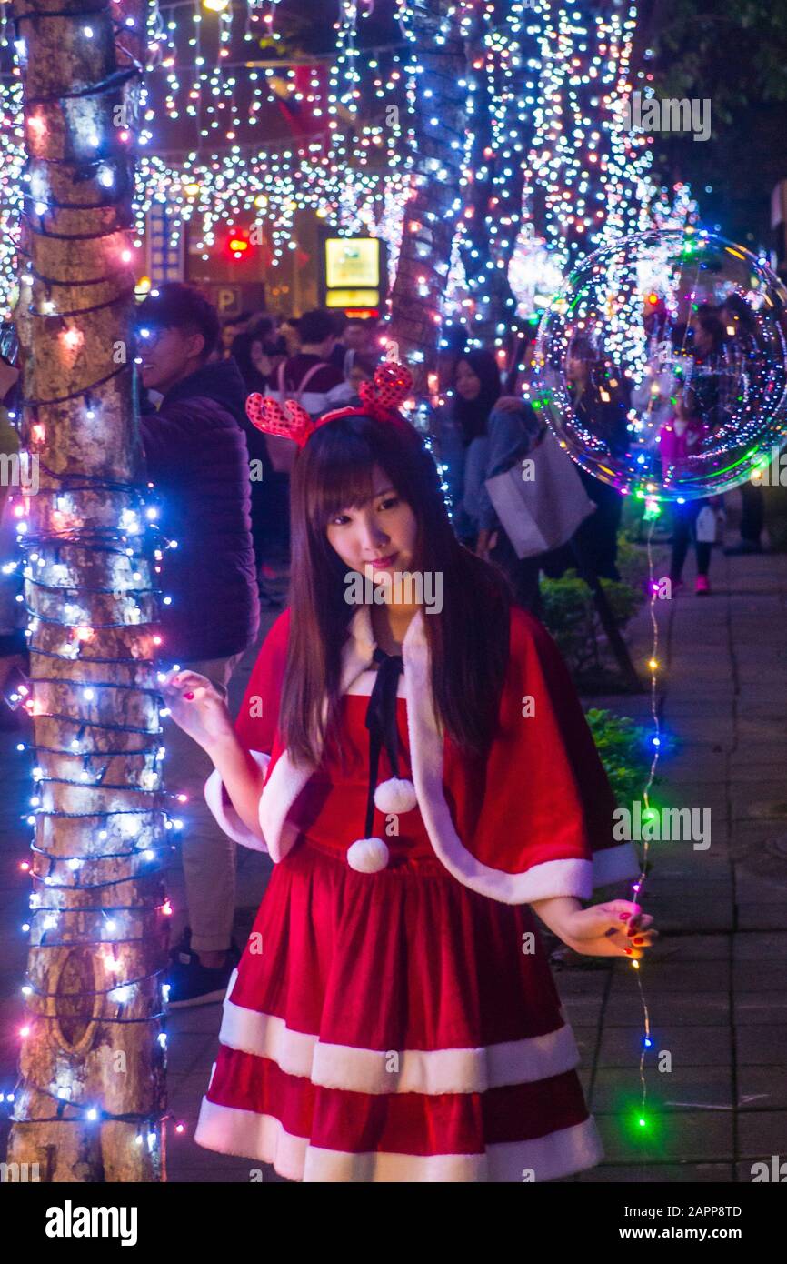 Christmas lights and decorations in downtown Taipei Taiwan Stock Photo ...