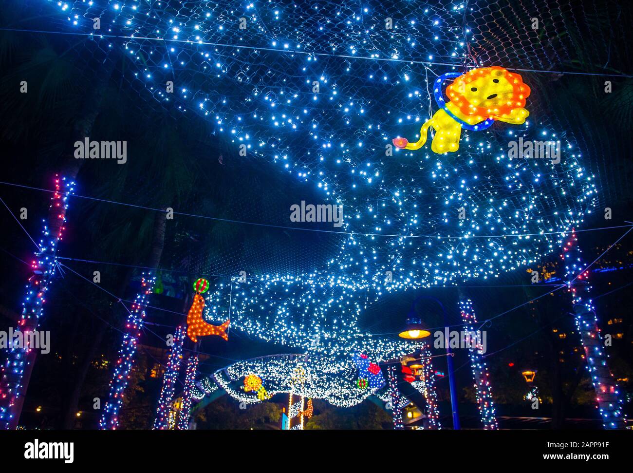 Christmas lights and decorations in downtown Taipei Taiwan Stock Photo ...