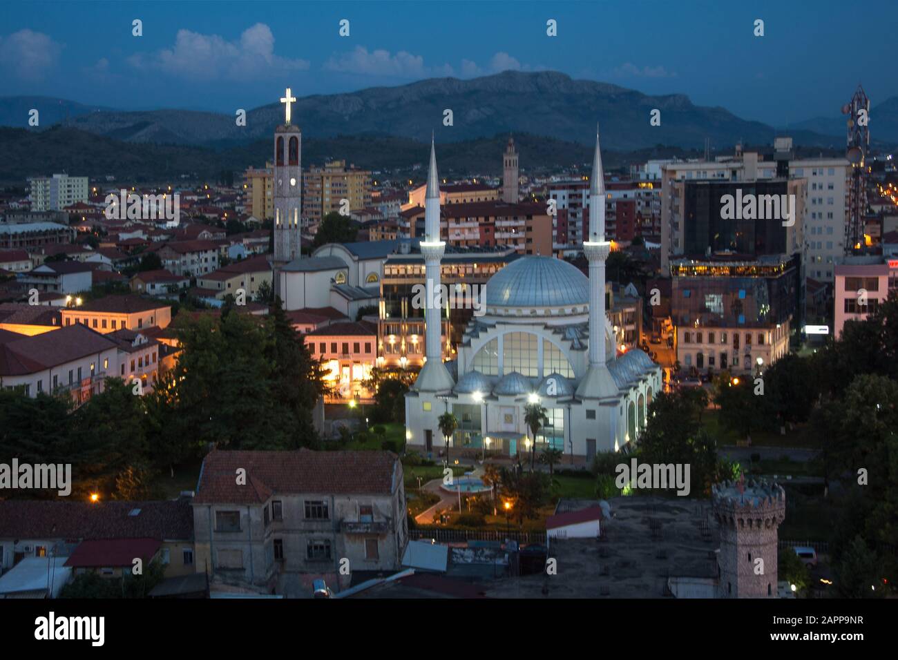 Abu Bekr Mosque, or Great Mosque (Xhamia e Madhe). in center of town of ...