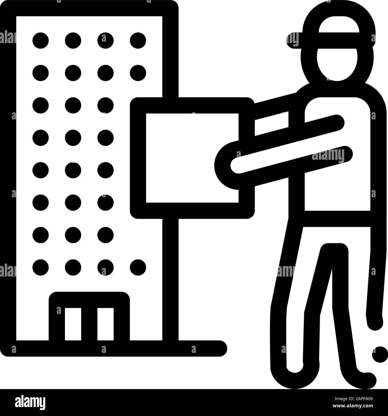Courier with Box near High-Rise Building Icon Vector Outline ...