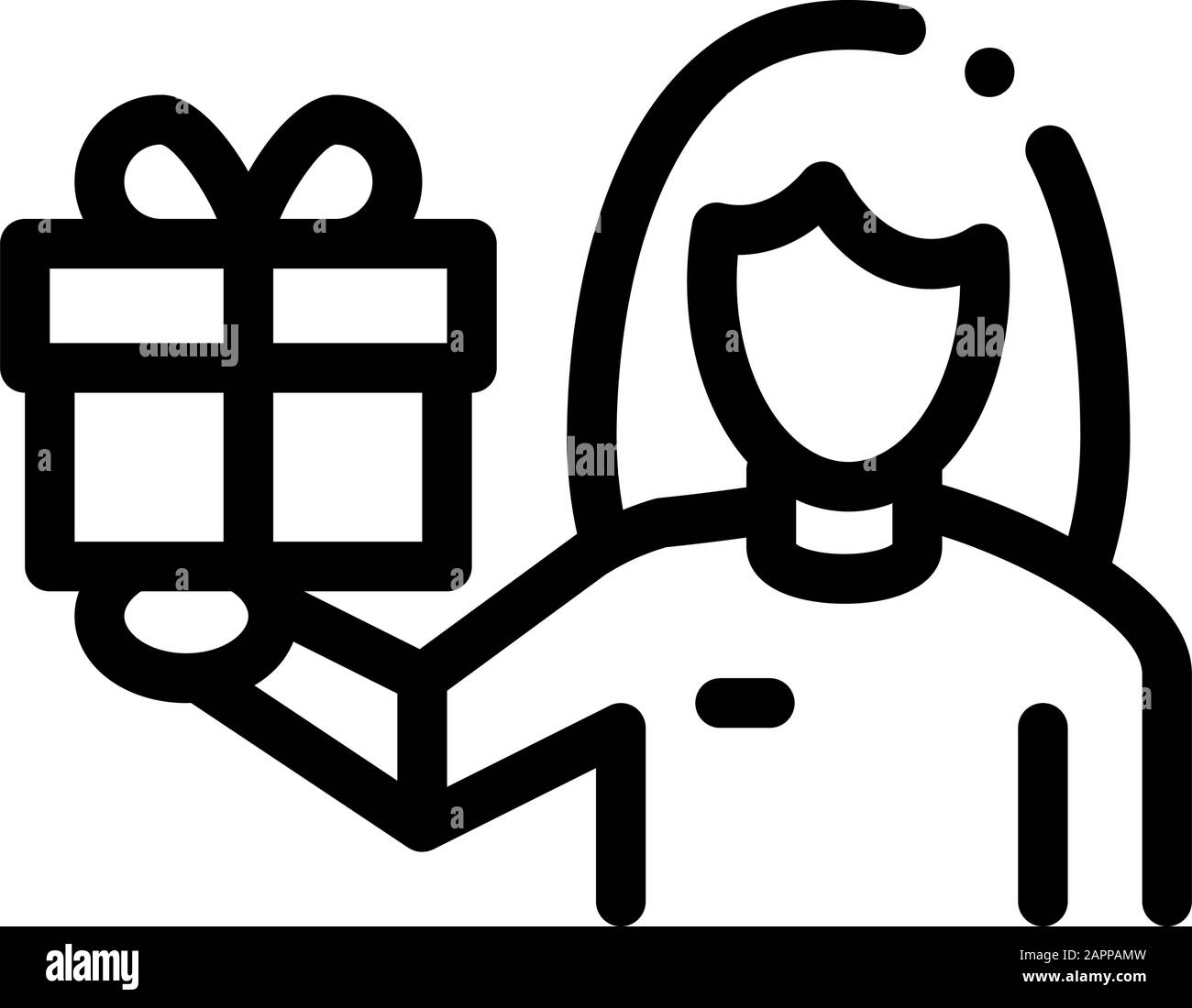 Woman with Gift Icon Vector Outline Illustration Stock Vector Image ...