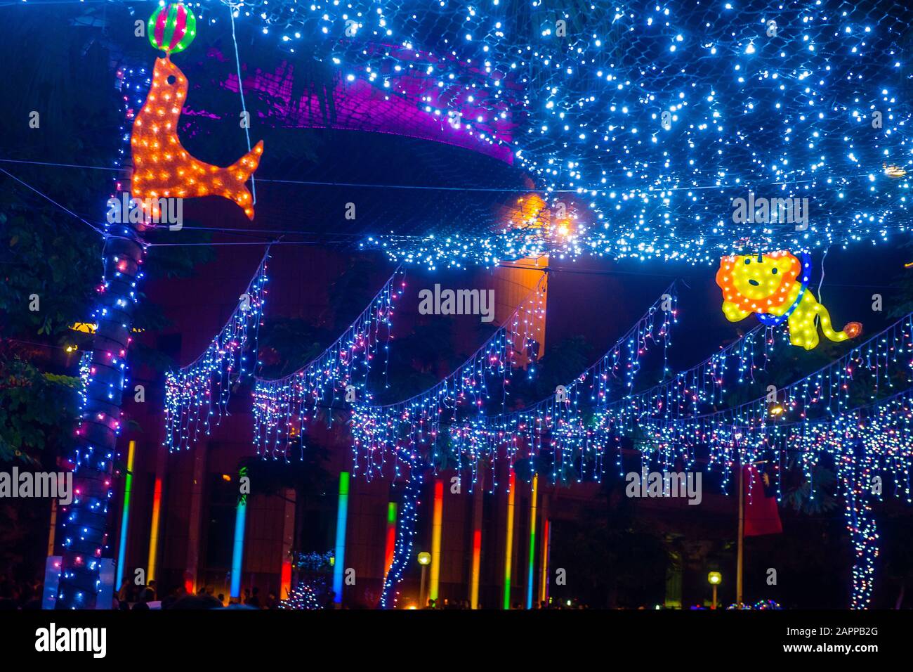 Christmas lights and decorations in downtown Taipei Taiwan Stock Photo ...