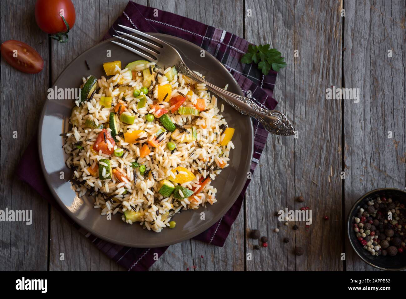 Rice with vegetables, healthy vegetarian food Stock Photo - Alamy