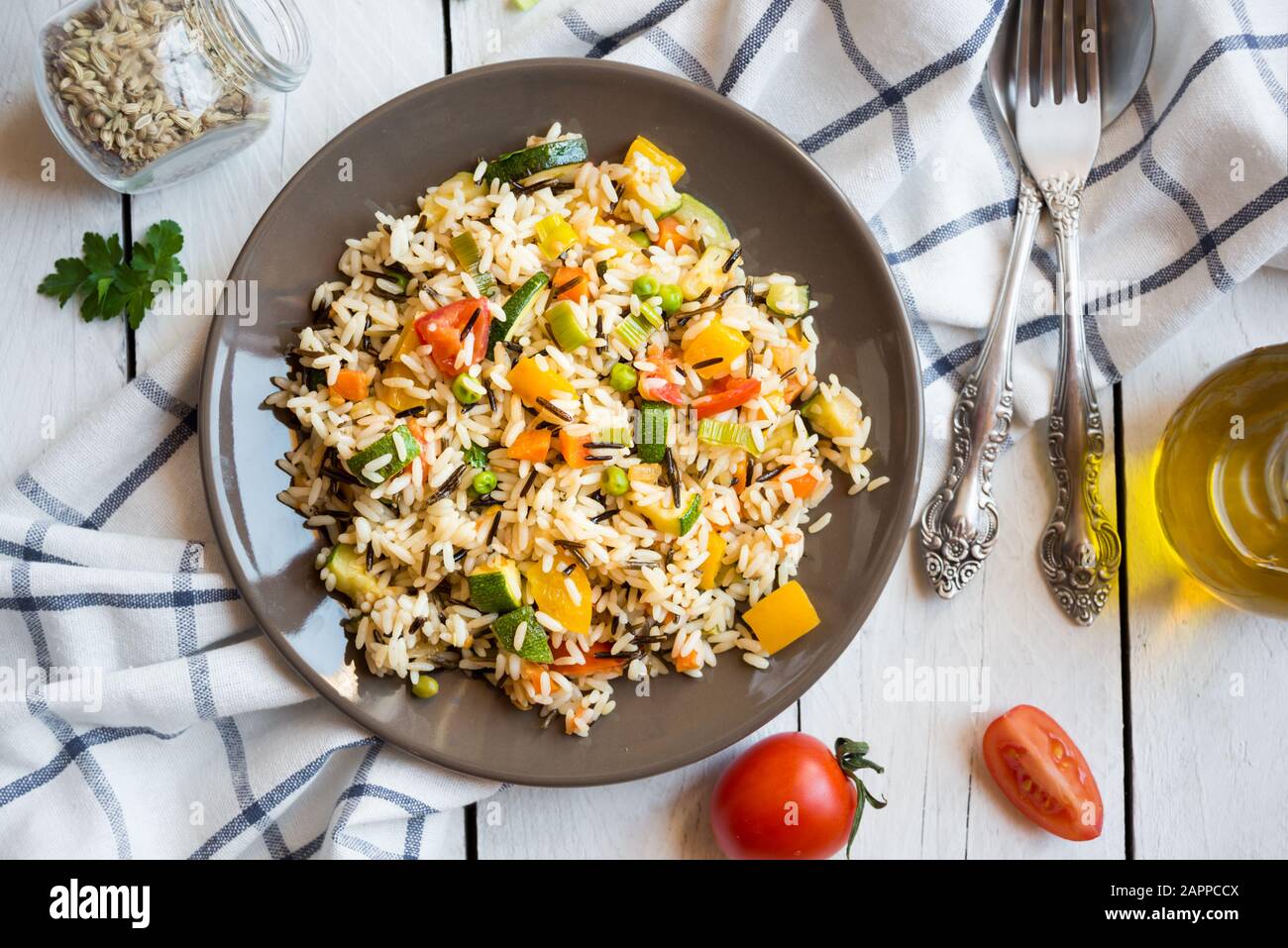 Rice with vegetables, healthy vegetarian food Stock Photo - Alamy