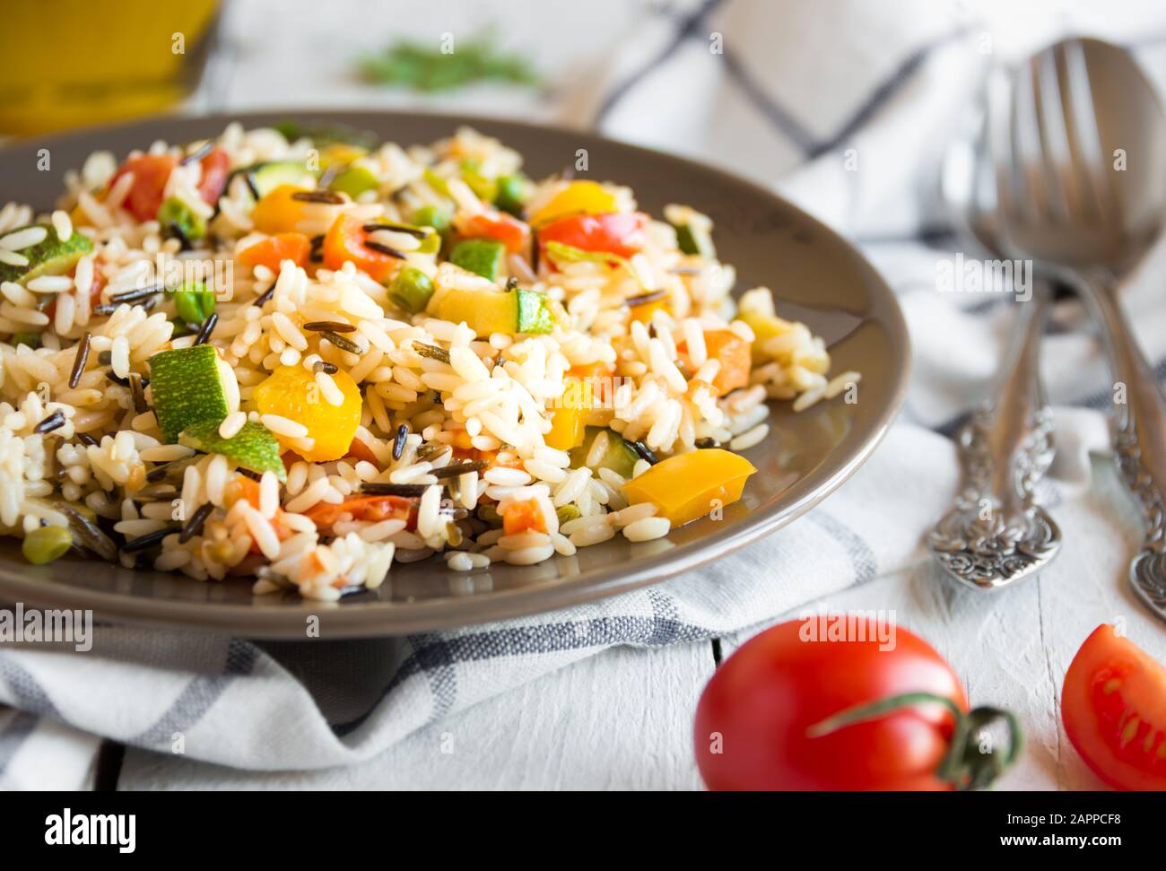 Rice with vegetables, healthy vegetarian food Stock Photo - Alamy