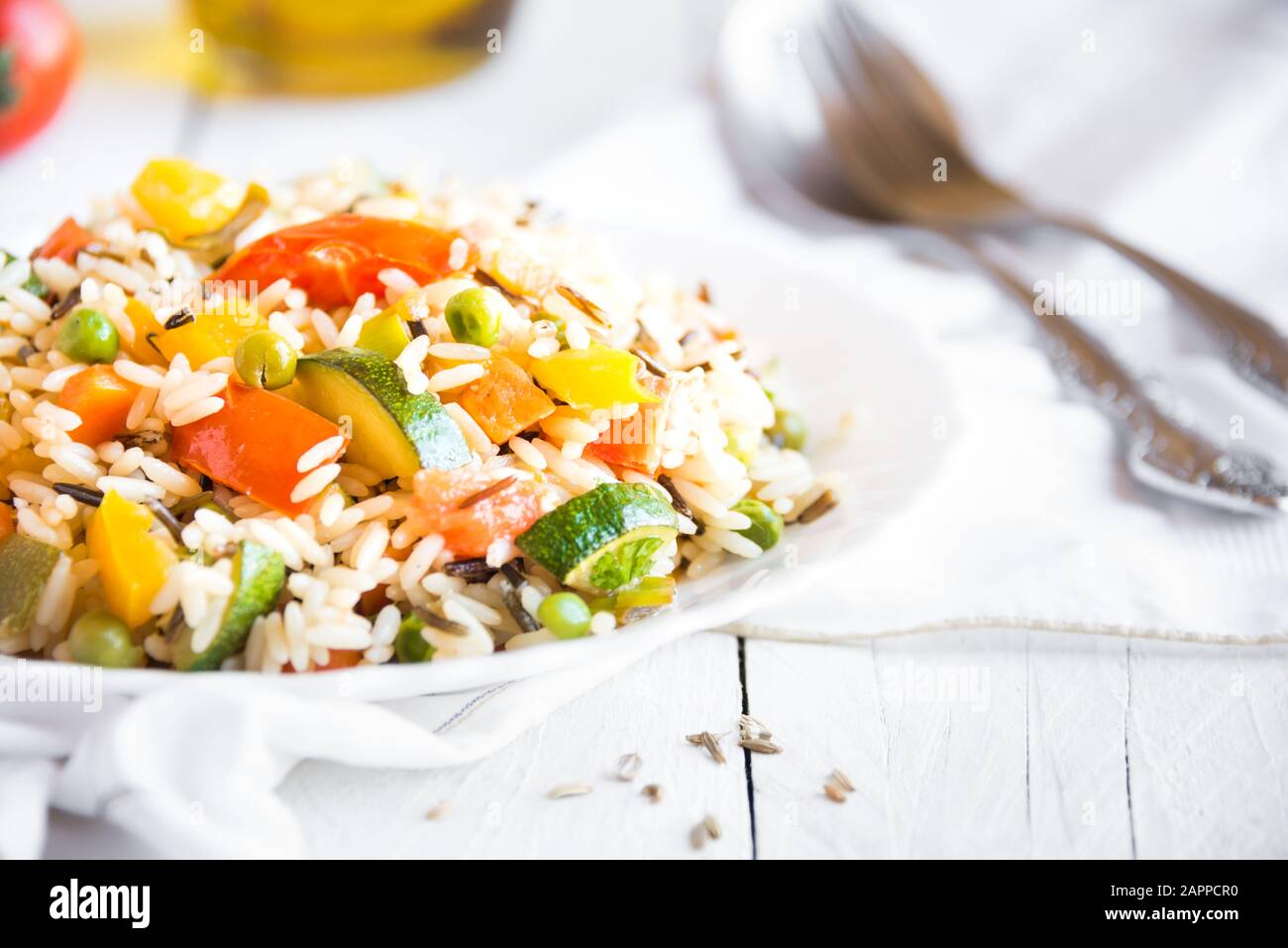 Rice with vegetables, healthy vegetarian food Stock Photo - Alamy