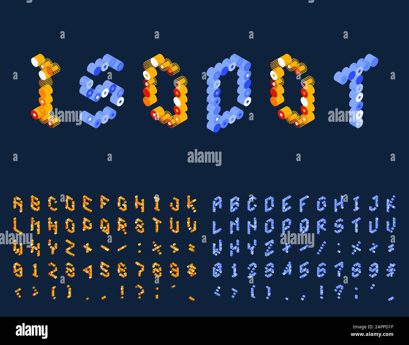 Dotted Isometric Techno font. Memphis dot style letters left and right ...