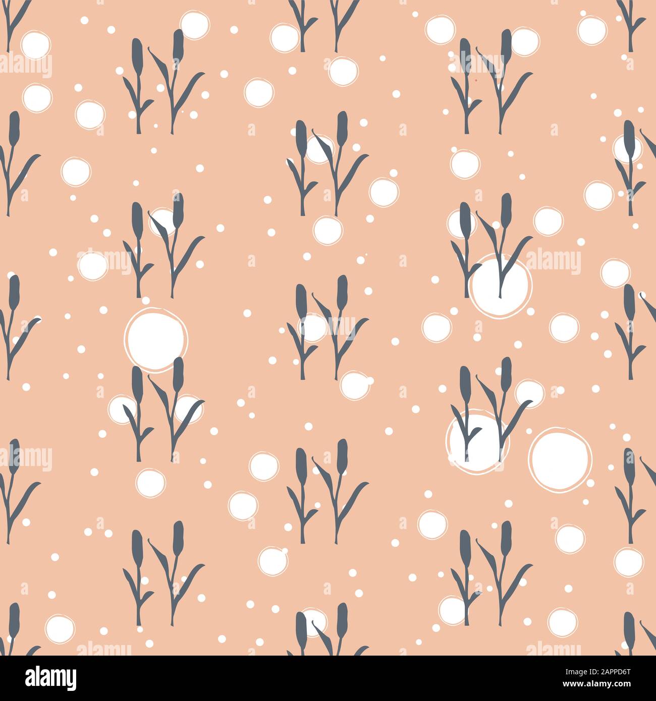 Seamless Pattern with dark silhouette of reed on white background ...