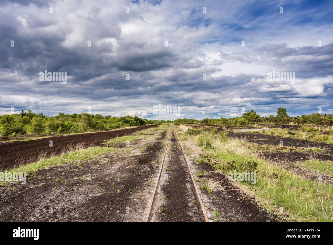 A railway track used for machine access to an industrial Bord na Mona ...