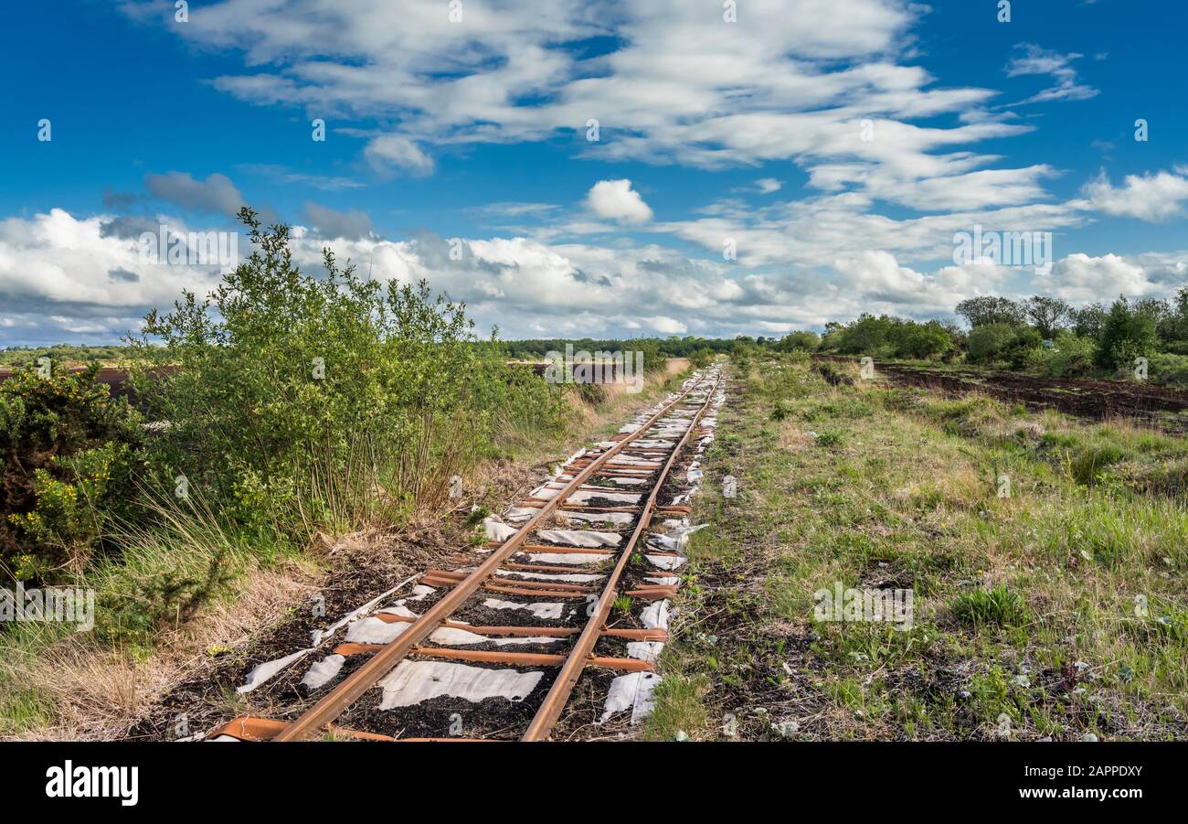 A railway track used for machine access to an industrial Bord na Mona ...