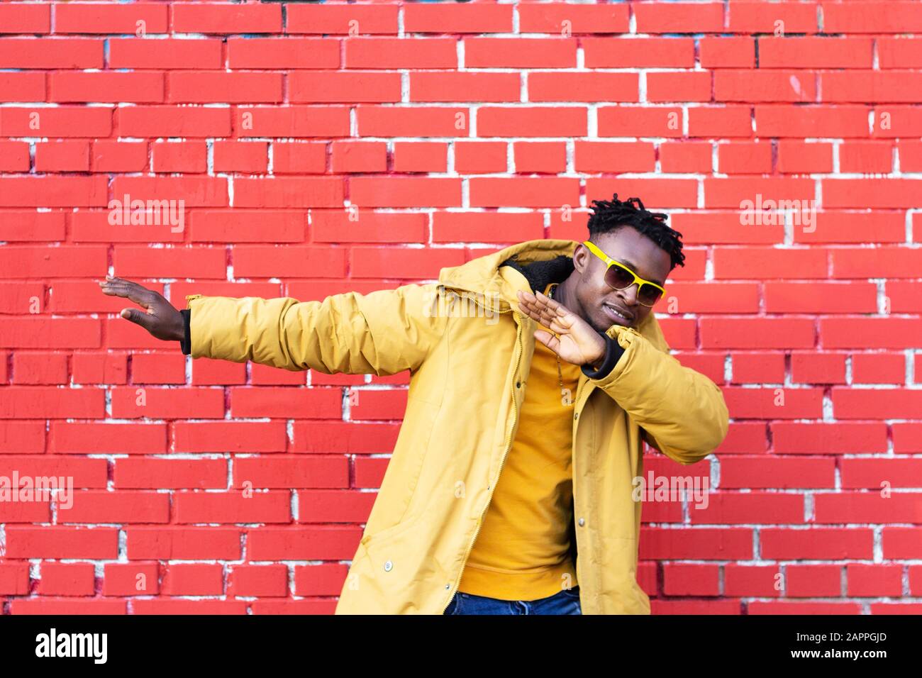 African American man dance movement dab success and luck.color contrast ...