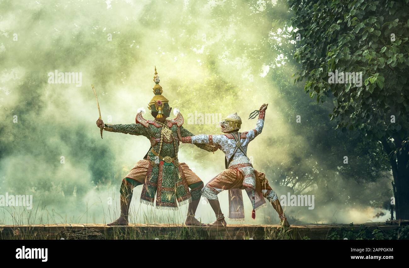 Khon is traditional dance drama art of Thai classical masked, this ...