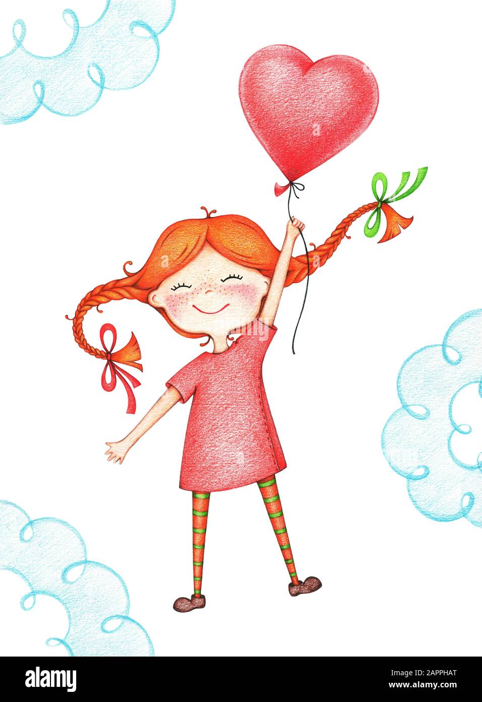 hand drawn of illustration of sentimental happy girl Stock Photo - Alamy