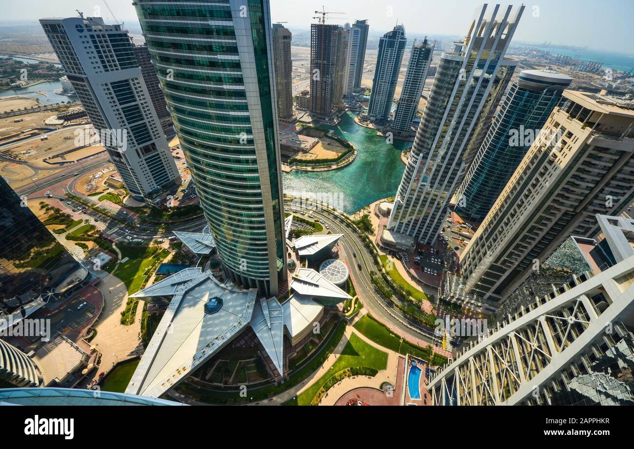 Dubai Marina aerial view to business area Stock Photo - Alamy