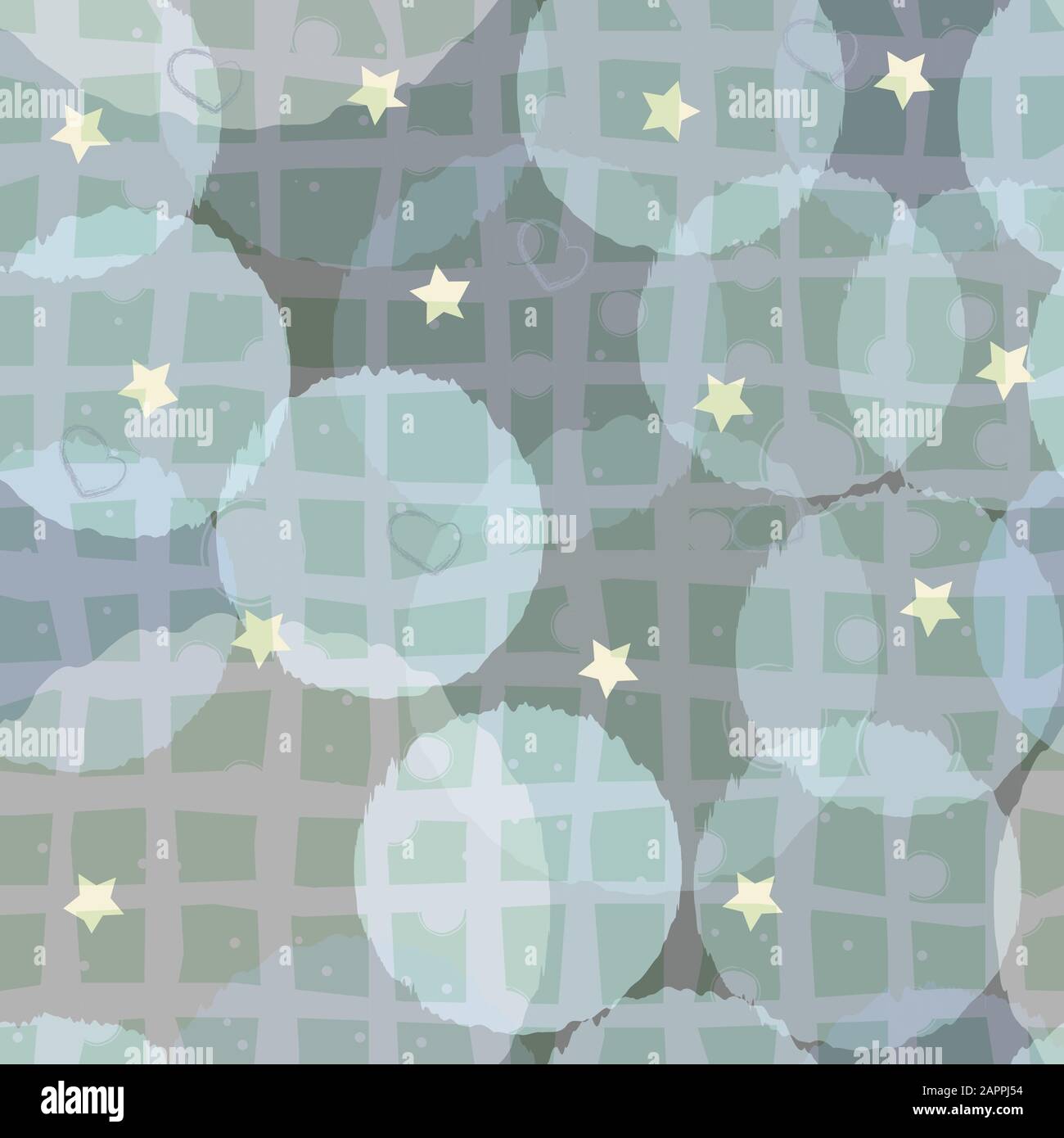 Seamless pattern with funny subtle transparent balls and yellow stars ...