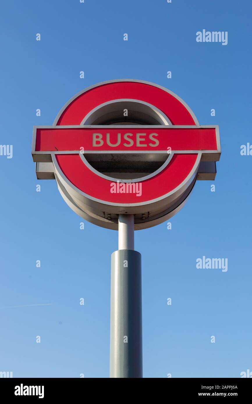 A TfL Buses roundel outside Tottenham Hale bus station Stock Photo - Alamy
