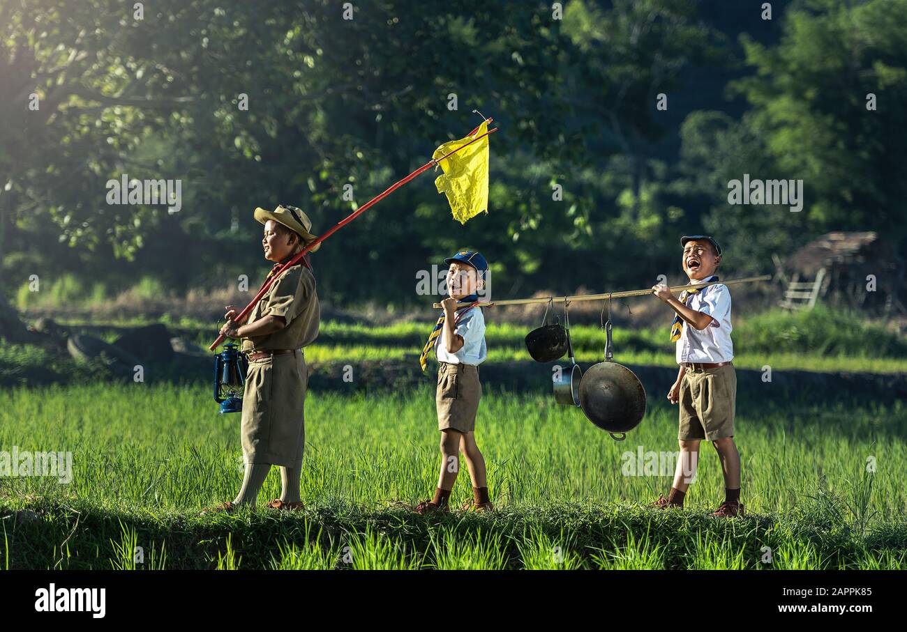Boy Scouts in a Campsite Stock Photo - Alamy