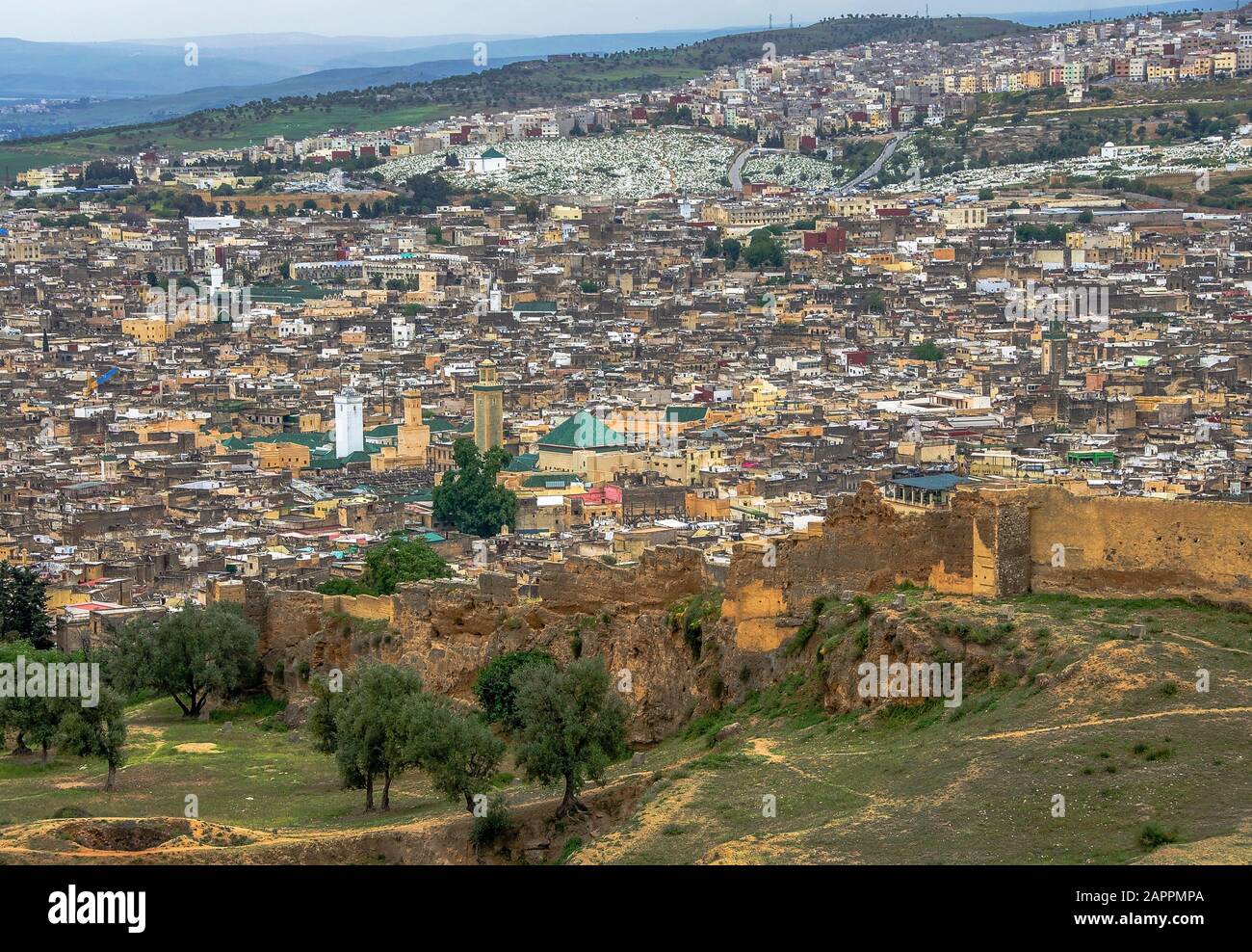 Panoramic view of Fez (Fes) center, Morocco. Beautiful landscape ...