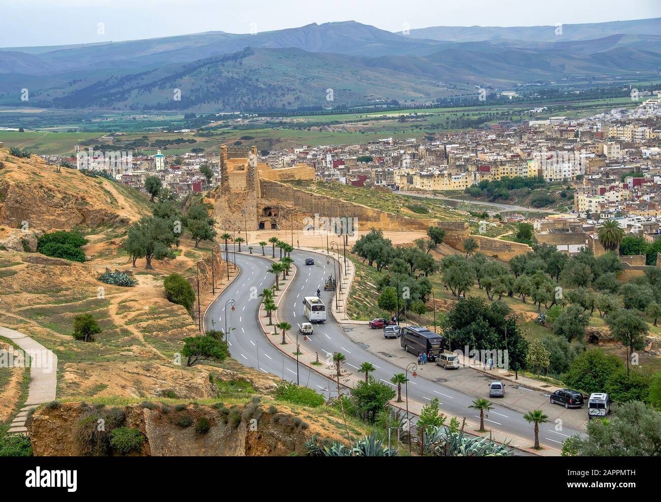 Panoramic view of Fez (Fes) center, Morocco. View of the road in the ...