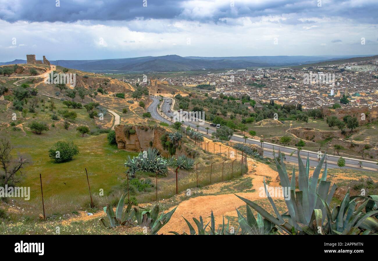 Panoramic view of Fez (Fes) center, Morocco. Beautiful landscape ...